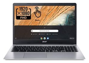 acer 2022 chromebook 315 15.6″ full hd 1080p ips touchscreen laptop pc, intel celeron n4020 dual-core processor, 4gb ddr4 ram, 64gb emmc, webcam, wifi, 12 hrs battery life, chrome os, silver