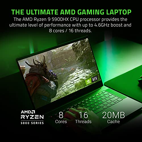 Razer Blade 14 Gaming Laptop: AMD Ryzen 9 5900HX 8 Core, NVIDIA GeForce RTX 3080, 14" QHD 165Hz, 16GB RAM, 1TB SSD - CNC Aluminum - Chroma RGB - THX Spatial Audio - Vapor Chamber Cooling