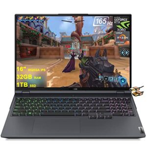 lenovo legion 5 pro 16 gaming laptop 16″ wqxga ips 165hz (500 nits, 100% srgb) amd octa-core ryzen 7 6800h (beats i7-11800h) 32gb ram 1tb ssd geforce rtx 3060 6gb usb-c backlit win11 + hdmi cable