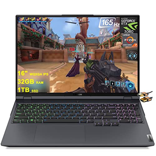 Lenovo Legion 5 Pro 16 Gaming Laptop 16" WQXGA IPS 165Hz (500 nits, 100% sRGB) AMD Octa-Core Ryzen 7 6800H (Beats i7-11800H) 32GB RAM 1TB SSD GeForce RTX 3060 6GB USB-C Backlit Win11 + HDMI Cable