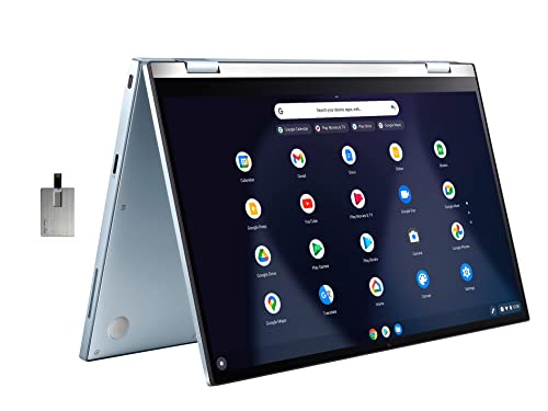 ASUS 2022 2-in-1 14" FHD Touchscreen Chromebook Laptop, Intel Core M3-8100Y Processor, 8GB RAM, 64GB eMMC Hard Drive, Backlit Keyboard, HD Webcam, Speakers, Chrome OS, Silver, 128GB Snowbell USB Card