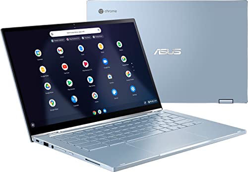 ASUS 2022 2-in-1 14" FHD Touchscreen Chromebook Laptop, Intel Core M3-8100Y Processor, 8GB RAM, 64GB eMMC Hard Drive, Backlit Keyboard, HD Webcam, Speakers, Chrome OS, Silver, 128GB Snowbell USB Card