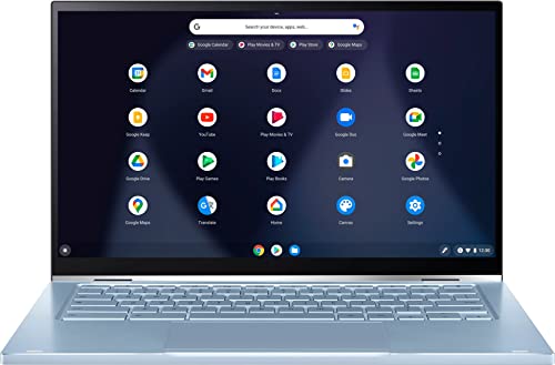 ASUS 2022 2-in-1 14" FHD Touchscreen Chromebook Laptop, Intel Core M3-8100Y Processor, 8GB RAM, 64GB eMMC Hard Drive, Backlit Keyboard, HD Webcam, Speakers, Chrome OS, Silver, 128GB Snowbell USB Card