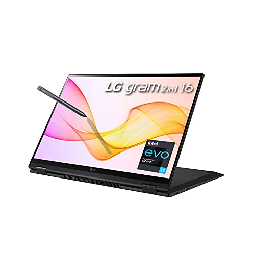 LG Gram 16T90P - 16" WQXGA (2560x1600) 2-in-1 Lightweight Touch Display Laptop, Intel evo with 11th gen Core i7 1165G7 CPU, 16GB RAM, 2TB SSD, 21 Hours Battery, Thunderbolt 4, Black - 2021