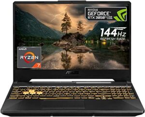 asus tuf a15 gaming laptop, 15.6” fhd 144hz screen, amd ryzen 7 4800h, geforce rtx 3050 ti, 32gb ram, 1tb ssd, webcam, rgb backlit keyboard, wi-fi 6, windows 11 home, black