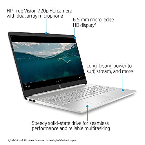 2021 HP 15.6" HD LED Laptop PC, Intel Core i3-1005G1 Processor, 8GB RAM, 256GB SSD, Wi-Fi 5, HDMI, Webcam, Bluetooth, Windows 10 S, Natural Silver, W/ IFT Accessories