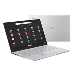 asus chromebook c425 clamshell laptop, 14″ fhd 4-way nanoedge, intel core m3-8100y processor, 8gb ram, 64gb emmc storage, backlit kb, silver, chrome os, c425ta-dh384