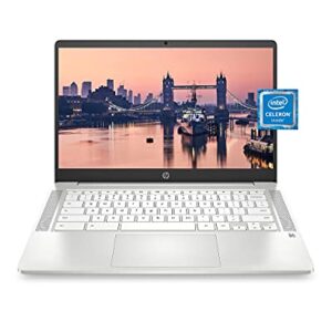 HP Chromebook 14 Laptop, Intel Celeron N4000 Processor, 4 GB RAM, 32 GB eMMC, 14” HD Display, Chrome, Lightweight Computer with Webcam and Dual Mics, Home, School, Music, Movies, (Renewed)