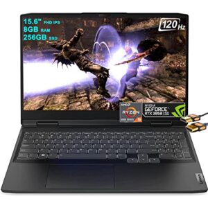 lenovo ideapad gaming 3 15 laptop 15.6″ fhd ips 120hz (freesync) amd ryzen 6000 series hexa-core ryzen 5 6600h 8gb ram 256gb ssd geforce rtx 3050 4gb graphic backlit usb-c nahimic win11 + hdmi cable