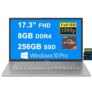 (renewed!) asus vivobook 17 business laptop i 17.3” full hd i amd ryzen 3 3250u i 8gb ddr4 256gb ssd i amd radeon graphic i usb-c hdmi sonicmaster win10pro silver + 32gb microsd card