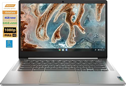 Lenovo Newest Chromebook 14" FHD Touchscreen Laptop for Business,Student, Octa-Core MediaTek MT8183, 4GB RAM, 64GB eMMC+64GB Card, WiFi, Webcam, 10+ Hours Battery, Chrome OS, Arctic Grey, TECL Bundle