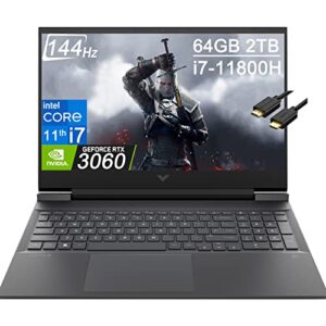 hp victus 16 16.1″ fhd 144hz gaming laptop (intel i7-11800h, 64gb ddr4 ram, 2tb ssd, geforce rtx 3060 6gb) 8-core (beat ryzen 7 5800h) backlit, webcam, ist computers cable, windows 11 home