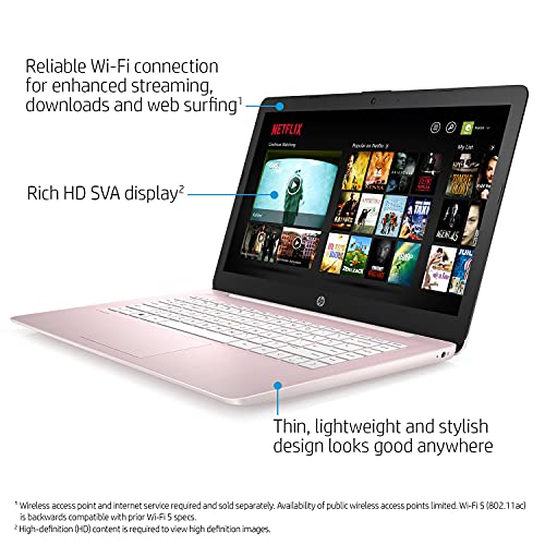 2021 Newest HP Premium 14 inch HD Laptop, Intel Dual-Core Processor Up to 2.6GHz, 4GB RAM, 64GB eMMC Storage, Webcam, Bluetooth, HDMI, Wi-Fi, Rose Pink, Windows 10 with 1 Year Microsoft 365 (Renewed)