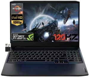 lenovo 2022 ideapad gaming laptop 15.6″ fhd ips screen 120hz, 6-core amd ryzen 5 5600h (upto 4.2ghz, beat i7-10710u), 8gb ram, 256gb ssd, geforce rtx 3050 ti 4gb, backlit, wifi 6,win 11+marxsolcable