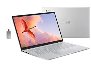 asus 2022 14″ fhd chromebook laptop, intel core m3-8100y processor, 8gb ram, 64gb emmc flash memory, backlit keyboard, intel graphics, hd webcam, chrome os, silver, 32gb snowbell usb card