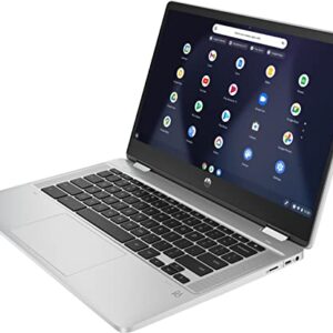 Laptop HP X360 14b Chromebook 14in HD Touchscreen Intel Celeron 4GB DDR4 32GB eMMC WiFi Webcam BO Speakers Bluetooth Chrome Silver Color (Renewed)