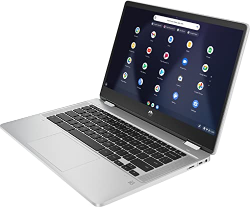 Laptop HP X360 14b Chromebook 14in HD Touchscreen Intel Celeron 4GB DDR4 32GB eMMC WiFi Webcam BO Speakers Bluetooth Chrome Silver Color (Renewed)