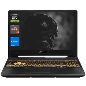 asus tuf a15 gaming laptop, 15.6” fhd 144hz non-touch display, amd ryzen 9 5900hx, geforce rtx 3060, 32gb ram, 1tb pcie ssd, webcam, rgb backlit keyboard, wi-fi 6, windows 11 home, grey