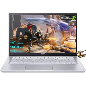 acer swift x 14 gaming laptop 14″ fhd ips comfyview display amd ryzen 5000 series octa-core ryzen 7 5800u 16gb ram 1tb ssd geforce rtx 3050 ti 4gb graphic fingerprint backlit win10 + hdmi cable