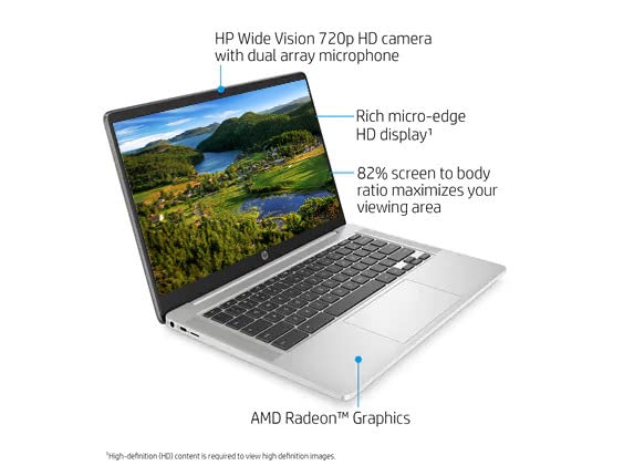 2022 Newest HP Chromebook Laptop, 14" HD Screen, AMD 3015Ce Processor, 4GB RAM, 32GB eMMC Flash Memory, Webcam, WiFi, Bluetooth, Fast Charge, Chrome OS, Mineral Silver (Renewed)