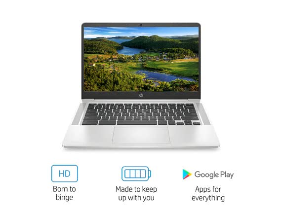 2022 Newest HP Chromebook Laptop, 14" HD Screen, AMD 3015Ce Processor, 4GB RAM, 32GB eMMC Flash Memory, Webcam, WiFi, Bluetooth, Fast Charge, Chrome OS, Mineral Silver (Renewed)