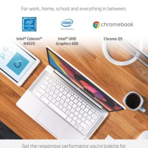 HP Chromebook 14 Laptop, Intel Celeron N4020, 4 GB RAM, 32 GB eMMC, 14” HD Micro-Edge Display, Chrome OS, Thin & Portable, 4K Graphics, Snow White Keyboard (14a-na0023nr, 2021, Ceramic White)