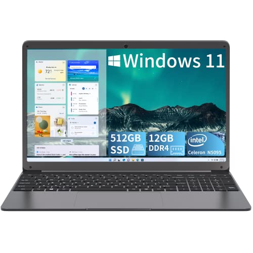 MELIUNA Laptop 15.6 Inch, 12GB DDR4 512GB SSD, Intel Celeron N5095(4M Cache, up to 2.9 GHz), Windows 11 Laptops Computer with USB Type-C, IPS FHD 1080P Display, 5G/2.4Ghz WiFi, USB3.0, Bluetooth 4.2