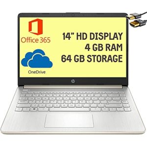 hp stream 14 laptop computer 14″ hd micro-edge display intel celeron n4020 4gb ram 64gb emmc intel uhd graphics 600 hdmi usb-c webcam office 365 win 10 (gold) + hdmi cable