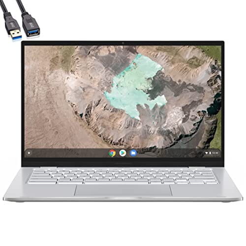 ASUS Chromebook C425 14" FHD Laptop Computer, Intel Core m3-8100Y up to 3.4GHz, 8GB RAM, 64GB eMMC, 802.11AC WiFi, Bluetooth, Backlit Keyboard, Silver, Chrome OS, BROAG USB Extension Cable