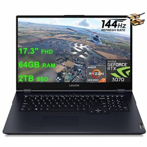 lenovo legion 5 17 gaming laptop 17.3″ fhd ips 144hz 300 nits amd octa-core ryzen 7 5800h (beat i7-11375h) 64gb ram 2tb ssd geforce rtx 3070 8gb backlit usb-c nahimic win10 + hdmi cable