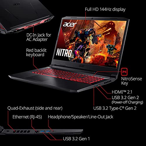 2022 Acer Nitro 5 (17.3" FHD 144Hz, Intel i7-11800H, 32GB RAM, 1TB PCle SSD, GeForce RTX 3050Ti 4GB) Backlit Gaming Laptop, Webcam, Killer WiFi 6, Ray Tracing, IST Cable, Windows 11 Home (Renewed)