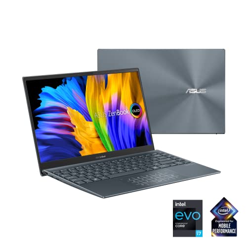 ASUS ZenBook 13 Ultra-Slim Laptop, 13.3 OLED NanoEdge, Intel Evo Platform i5-1135G7, 8GB LPDDR4X RAM, 256GB SSD, Thunderbolt 4, Wi-Fi 6, Windows 11 Home, AI Noise-Cancellation, Pine Grey, UX325EA-DH51