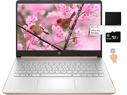 HP Newest 14" Touchscreen Laptop, Intel Dual-Core N4020, 8GB RAM, 128GB Storage(64GB eMMC+64GB Micro SD), Webcam, 1Yr Office w/ Accessories(Rose Gold)