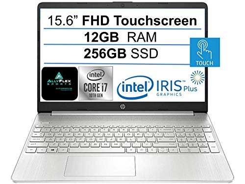 2021 Newest HP 15.6 FHD IPS Touchscreen Laptop,10th Gen Intel Quad-Core i7-1065G7 (Up to 3.9GHz), Iris Plus Graphics, 12GB RAM, 256GB SSD, Webcam, HDMI, USB-C, WiFi, Windows 10 Home+ AllyFlex Mouspad