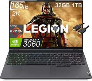 lenovo legion 5 pro 16″ wqxga 2k ips 165hz g-sync (8-core ryzen 7-6800h, rtx 3060 6gb, 32gb ddr5 ram, 1tb pcie ssd) gaming laptop, rgb backlit, nahimic, hdr 400, ist cable, windows 11 home, grey