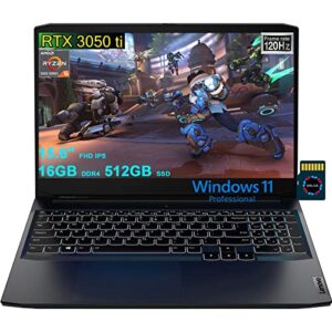 lenovo ideapad gaming 3 15 laptop | 15.6″ full hd ips 120hz | amd 6-core ryzen 5 5600h (>i5-11300h) | 16gb ddr4 512gb ssd | geforce rtx 3050 ti 4gb | backlit usb-c win11pro black + 32gb microsd card