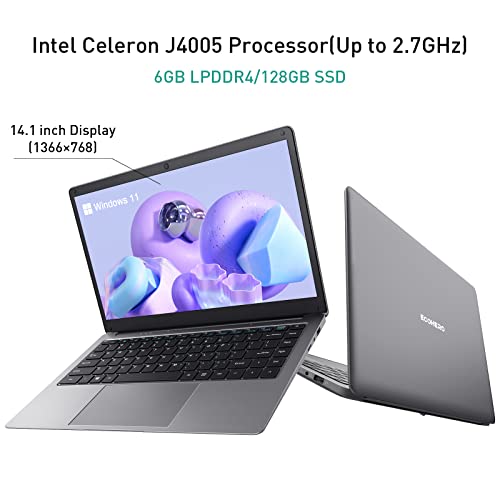 ECOHERO Newest 2023 Windows 11 Laptop, 6GB RAM 128GB SSD Storage, 14.1-inch HD Display, Intel Celeron J4005 Dual-Core Processor Up to 2.7GHz, Ultra Slim Laptops Computers, Webcam, 2.4G WiFi and BT4.0