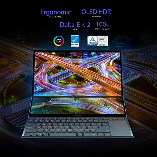 ASUS ZenBook Pro Duo 15 OLED UX582 Laptop, 15.6” OLED FHD Touch Display, Intel Core i9-12900H, 32GB, 1TB, GeForce RTX 3060 Laptop GPU, ScreenPad Plus, Windows 11 Pro, Celestial Blue, UX582ZM-XS96T