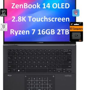 ASUS ZenBook 14 OLED UM3402 14" QHD+ Touchscreen (AMD Ryzen 7-5825U, 16GB RAM, 1TB SSD, 8-Core (Beats i7-1165G7)) Business Laptop, Backlit, Fingerprint, 19 Hr Battery, IST SD Card, Win 11 Home - 2023