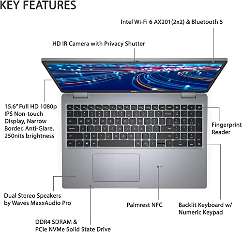 Dell Latitude 5520 15.6" Touchscreen Notebook, Intel Core i7-1185G7, 16GB DDR4 RAM, 512GB SSD, Intel Iris Xe Graphics, Windows 10 Pro (9D00Y)