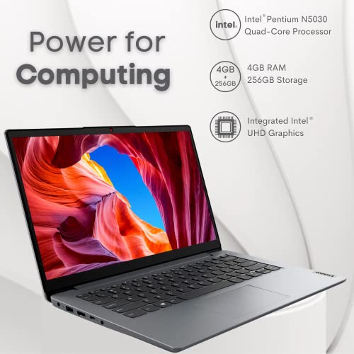 Lenovo IdeaPad 1i Multitasking Laptop, 14" HD Display, 4GB RAM, 256GB Storage, Intel Pentium N5030 Processor Upto 3.1GHz,1 Year Office365,10Hrs Battery Life and Rapid Charge, Type-C, HDMI, Win11