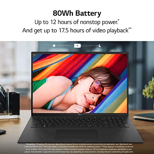 LG gram (2022) 17Z90Q Ultra Lightweight Laptop, 17" (2560 x 1600) IPS Display, Intel Evo 12th Gen i7 1260P Processor, 32GB LPDDR5, 2TB NVMe SSD, FHD Webcam, WiFi 6E, Thunderbolt 4, Windows 11, Black