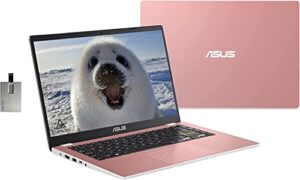 asus 2022 14″ hd laptop, intel celeron n4020 processor, 4gb ram, 64gb emmc , webcam, intel hd graphics 500, bluetooth, windows 11 s, rose gold, 128gb snowbell usb card