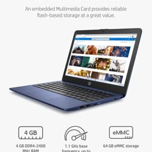 HP Stream 11" Laptop, Intel Celeron N4020, Intel UHD Graphics 600, 4 GB RAM, 64 GB SSD, Windows 11 Home in S mode (11-ak0030nr, Royal blue)