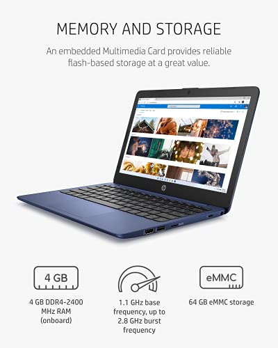 HP Stream 11" Laptop, Intel Celeron N4020, Intel UHD Graphics 600, 4 GB RAM, 64 GB SSD, Windows 11 Home in S mode (11-ak0030nr, Royal blue)