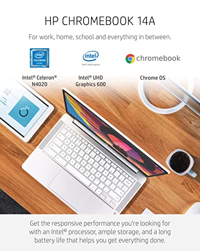 HP Chromebook HD Laptop, Intel Dual-core Celeron Processor, 4GB RAM, 32GB eMMC, Chrome OS, (Renewed), Ceramic white, 14-14.99 inches