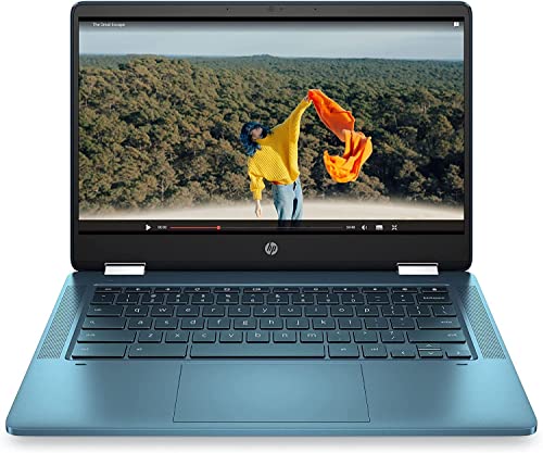 HP Newest Laptop X360 14a Chromebook 14" HD Touchscreen, Intel Quad Core N4120, 4GB DDR4 64GB eMMC WiFi HD Webcam Stereo Speakers Bluetooth 5.0 FD Pen Forest Teal