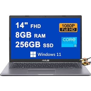 asus vivobook f415 14 business laptop 14″ fhd anti-glare display 11th generation intel core i3-1115g4 processor 8gb ram 256gb ssd intel uhd graphics backlit fingerprint usb-c win11 gray + hdmi cable