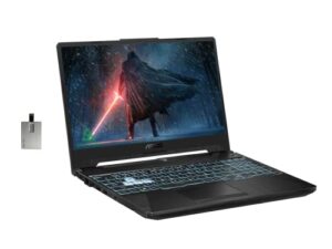 asus 2022 tuf f15 15.6″ fhd gaming laptop, intel core i5-11260h, 16gb ram, 512gb pcie ssd, rgb backlit keyboard, nvidia geforce rtx 3050 graphics, windows 10 home, black, 32gb usb card