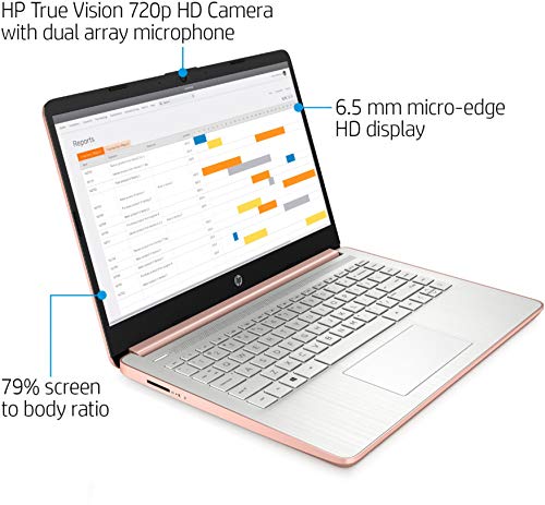 2022 HP Stream 14in laptop, Intel Celeron N4020 Dual-Core Processor, 4GB DDR4 Memory, 128GB storage (64GB eMMC+64GB card),HDMI,WiFi,Webcam,Bluetooth,1-Year Microsoft 365,Win10 S, Rose Gold (Renewed)